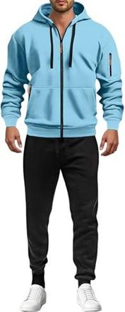 Generic Survêtement solide 2 pièces pour homme avec capuche et jogging à fermeture éclair intégrale pour le sport de plein air, survêtement dautomne et dhiver