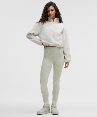 lululemon Softy Suedey Leggings mit hohem Bund f&uuml;r Frauen - 71 cm - Gr&ouml;&szlig;e 10 in Fog Green/White