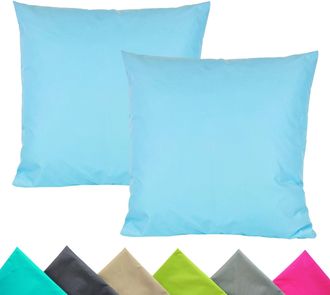 JACK 2er Set 40x40cm Outdoor Kissenhülle Kissenbezug Wasserfest Sitzkissen Lounge Kissen Garten Stuhl Lotus Effekt, Farbe:Hellblau
