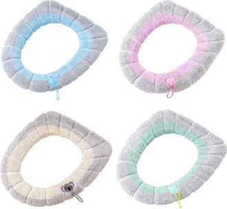 Generic Warmer WC-Sitzbezug - 4er-Set Winter-Badezimmerzubeh&ouml;r, WC-Sitzw&auml;rmerkissen | Weiche, Bequeme Hygieneunterlage | F&uuml;r Mieter, Hausbesitzer, Kaltes, Kel