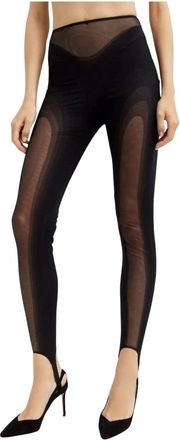 MUGLER Femme, Sous-v&ecirc;tements, Noir, Taille: 38 FR Leggings &agrave; panneaux en maille et jersey