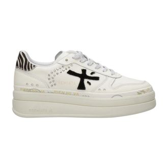 Premiata Femme, Chaussures, Blanc, Taille: 35 EU Baskets Blanches avec D&eacute;tails en Peau de Poney