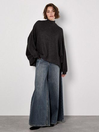 Apricot Fledermauspullover Oversized Pullover mit Stehkragen