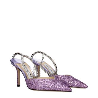 Jimmy Choo London Womens Glitter-Covered Stiletto Sandal Purple Plastic Rhinestone Detailing