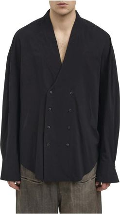 Ziggy Chen Homme, Chemises, Noir, Taille: L Chemise en Coton Crois&eacute;e