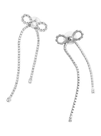 Self Portrait Womens Drop Earrings With Crystal Bow Silver Metallic Copper