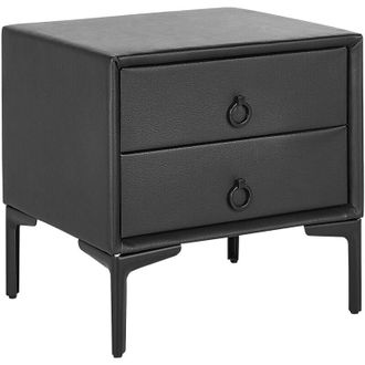 Beliani Nachttisch Schwarz Kunstleder mit 2 Schubladen Schwarze Metallbeine Modern Schubladenschrank Nachtschrank f&uuml;r Schlafzimmer