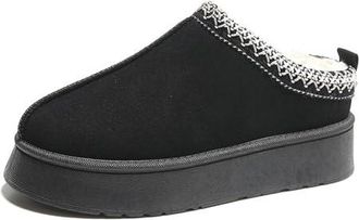 Generic Pantoufles &agrave; plateforme pour femme, &agrave; enfiler, chaudes, pelucheuses, pelucheuses, confortables, en fourrure pour ext&eacute;rieur et int&eacute;rieur, Noir, 39.5 EU
