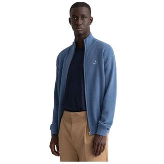 GANT Slim Fit Zip-Up Baumwoll-Piqu&eacute;-Weste - - Sweatshirts & Hoodies - Herren - Blau - 2XL