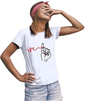 Generic T-shirt d&eacute;contract&eacute; &agrave; manches courtes et col rond pour femme de la Saint-Valentin 2026, blanc, S