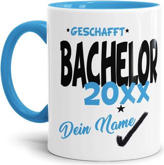 Tassendruck Bachelor-Tasse Geschafft Bachelor 20XX - Selbst gestalten mit Jahr und Name zum bestandenen Bachelor/Abschluss/Lernen/Prüfung/personalisierte Geschenk