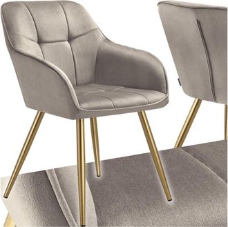 TecTake Tectake - Chaise marilyn aspect velours capitonné de salle à manger avec taupe/doré