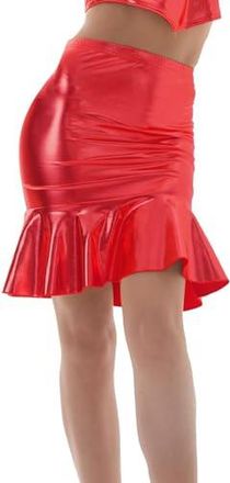 Generic Jupe métallique pour femme, mini jupe à paillettes Y2K, taille haute, extensible, ourlet à volants, jupe portefeuille à paillettes de couleur unie, ju