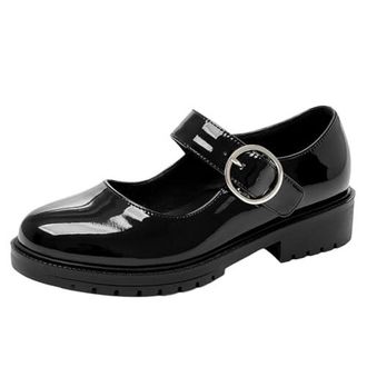 Smilice Chaussures plates Mary Jane pour femme Talon de 3 cm | Capuchon rond en cuir verni avec lani&egrave;res | Semelle antid&eacute;rapante pour un confort tout au long 