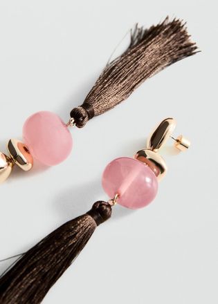 Mango Boucles doreilles pendantes pompons marron - Femme - Taille unique - MANGO