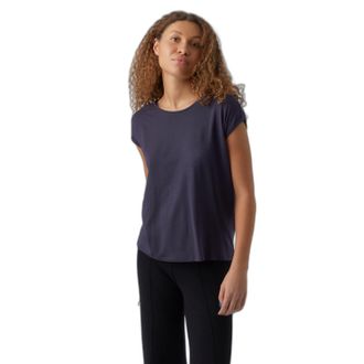 Vero Moda Damen Einfarbiges Stretch T-Shirt Basic Rundhals Top Oberteil Tief Angesetzte Schultern VMAVA, Farben:Blau-2, Größe:XL