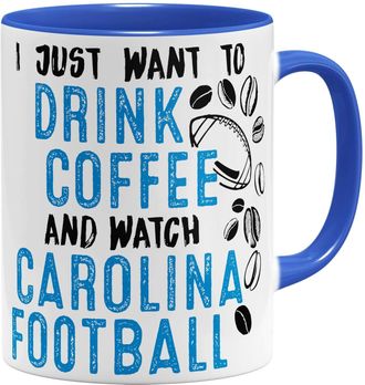 OM3 Carolina-Coffee - Tasse - Keramik Becher - American Football Mug - 11oz 325ml - Beidseitig Bedruckt - Royalblau