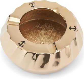 NKlaus Maritimer Aschenbecher Offenes gewelltes Design mit goldenem Glanz aus Messing massiv gold 2,5cm hoch 11507