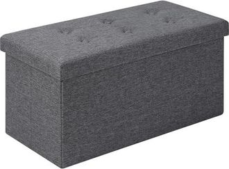 Woltu Tabouret Banc de Rangement en Lin,Pouf Pliable Cube Coffre de Rangement 76x37,5x38cm,Gris