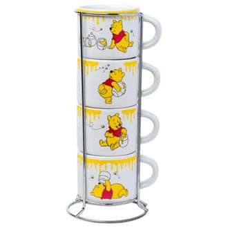 Silver Buffalo Disney Winnie Puuh Honey Hunny Drips 4-teiliges stapelbares Keramik-Espressotassen-Set, 85 ml