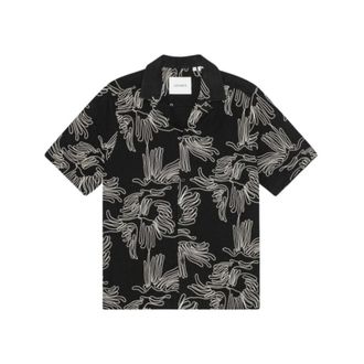 Les Deux Liam Aoe Flower Ss Shirt - - Shirts - Herren - Schwarzk - L