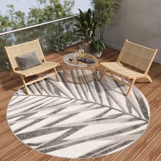 Tapiso Patio Rond Tapis Ext&eacute;rieur Int&eacute;rieur Terrasse Balcon Jardin dhiver Cuisine Salon Moderne Gris Marron Feuilles Aspect 3D R&eacute;sistant aux Intemp&eacute;ries Oeko