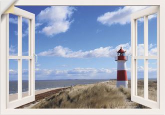 Artland ARTland Wanddeko Wandtattoo selbstklebende Vinylfolie 100x70 cm Fensterblick Fenster Strand Meer Maritim Düne Leuchtturm Sylt Nordsee T5SD