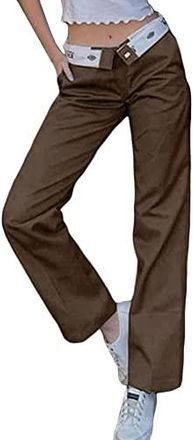 ORANDESIGNE M Café Femme Y2K Jeans Taille Haute Jeans à Jambe Large Taille Basse Imprimé Vintage Baggy Hose Pantalon en Denim Droit Slim Flare Jean E-Girl Streetw