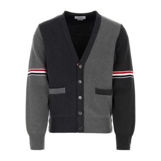 Thom Browne Homme, Pulls, Multicolore, Taille: XL Cardigan en coton bicolore élégant