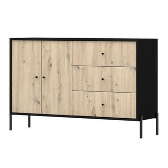 Selsey Raviero Sideboard 80 x 150 x 40 cm - Eiche-Artisan Front & Schwarzer Korpus - 2 F&auml;cher, 3 Schubladen - Moderner Stil & Funktionalit&auml;t - Laminierte Spa