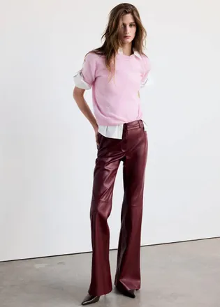 Mango Pantalon flare cuir synth&eacute;tique rouge - Femme - 34 - MANGO