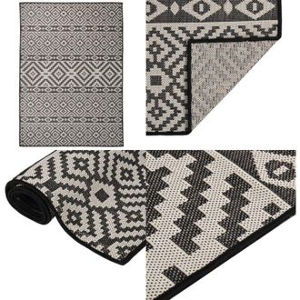 vidaXL Vidaxl - Outdoor-Teppich Flachgewebe 200x280 cm Schwarz Gestreift - Outdoor-Teppich - Balkon-Teppich - Terrassen-Teppich - Kunststoff-Teppich