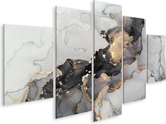 Islandburner Bild auf Leinwand Luxus Abstrakte Flüssigkunst Hintergrund Technik Grün Gold Abstrakt Leinwandbild Wandbild Prime Bilder für Wohnzimmer etc