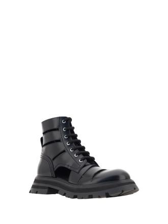 Alexander McQueen Womens Ankle Boots Wander Combat Black Calf Leather