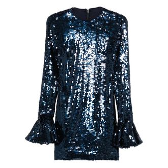 Rotate Pailletten-Minikleid mit langen &Auml;rmeln - - Dresses - Damen - Blau - XS