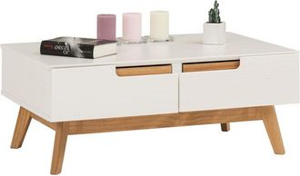 IDIMEX Table basse tibor, 2 tiroirs et 2 niches, lasur&eacute; blanc