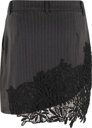 Essentiel Femme, Jupes, Gris, Taille: 36 FR Mini-jupe Noire en Crochet avec Rayures en Cha&icirc;ne