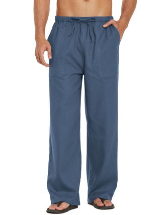 Coofandy Herren Leinenhose mit Kordelzug Leicht Sommerhose Casual Herrenhose mit Gummizug Dünne Lange Hosen Leinen Hose Männer Strandhose Kamel 3XL