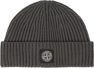 Stone Island Caps & M&uuml;tzen - Ribbed Knit Beanie With Folded Cuff And Logo Patch - Gr. ONE SIZE - in Grau - f&uuml;r Damen