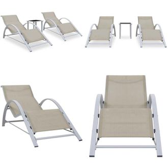 vidaXL Sonnenliegen 2 Stk. mit Tisch Aluminium Cremewei&szlig; - Gartenm&ouml;bel - Sonnenliegen - Lounge M&ouml;bel - Outdoor Furniture - Alu Gartenm&ouml;bel - Home & Living