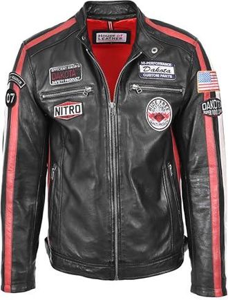 House Of Leather Blouson en cuir véritable pour homme style motard sport automobile avec badges style Bobby, Noir, XXXL