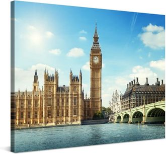 Picanova Leinwandbild 80x60cm London Big Ben - Leinwanddruck - Wandbild Kunstdruck Auf 2cm Holz-Keilrahmen F&uuml;r Schlaf- Und Wohnzimmer Wanddekoration - Bild auf