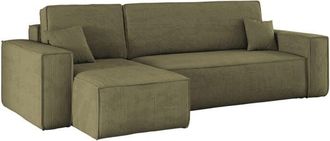 KAISER Ecksofa mit schlaffunktion und bettkasten, Eckcouch best stoff Poso Dicker Cord viele farben Olive l