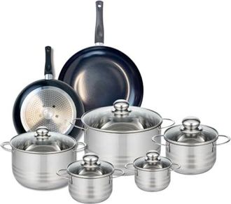 Fackelmann ELO 9734050 Batterie de cuisine 7 pi&egrave;ces, Ensemble de 2 Po&ecirc;les de cuisson 24 et 28 cm et 5 faitouts 12, 14, 16, 20 et 24 cm Elo Prima Brillant, inox, 