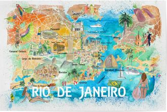artboxONE Poster 30x20 cm Städte Rio de Janeiro Illustrated Map - Bild Rio de Janeiro illustrierte Karte