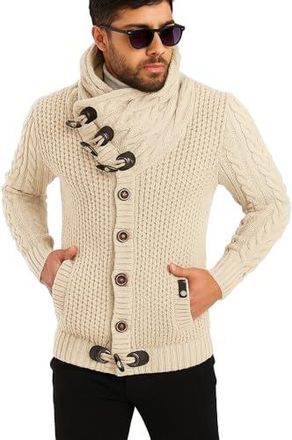 LEIF NELSON Cardigan en tricot pour homme, avec boutons, coupe droite, design à manches longues, idéal pour les looks décontractés et professionnels, beige clair,