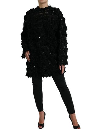 Dolce & Gabbana Womens Sequin-Embellished Nylon Sweater Black