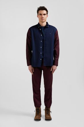 Eden Park Chemise Bicolore En Oxford De Coton Marine Et Marron Brod&eacute;e Coupe Regular