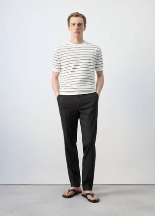 Mango T-shirt coton maille rayures blanc cass&eacute; - Homme - XXL - MANGO MAN