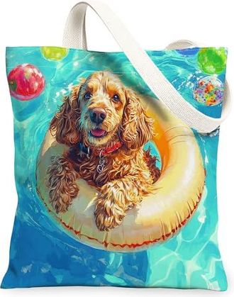 Generic Sac fourre-tout amusant en toile pour le shopping, 33 x 38 cm, sac &agrave; bandouli&egrave;re r&eacute;utilisable pour femme, peinture danimaux domestiques, d&eacute;coration ca